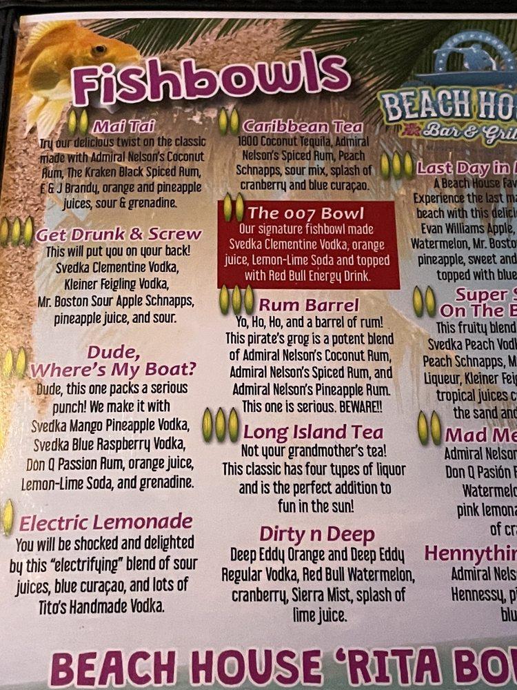 Menu at Beach House Bar & Grill, Myrtle Beach, N Ocean Blvd