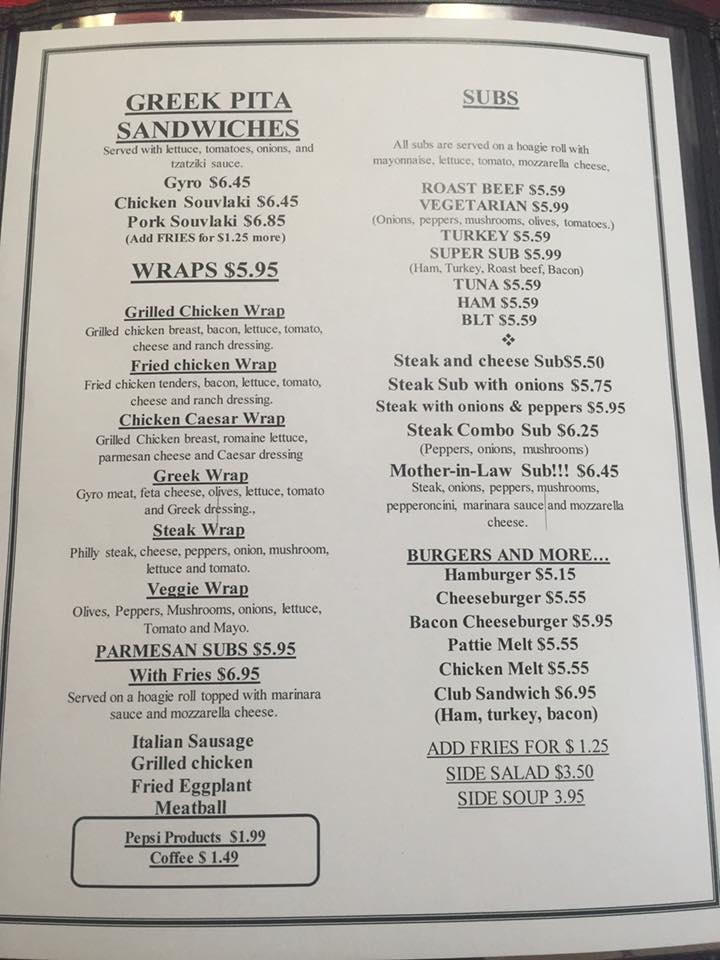 Menu at Dimitri's Greek Italian Restaurant, Greer