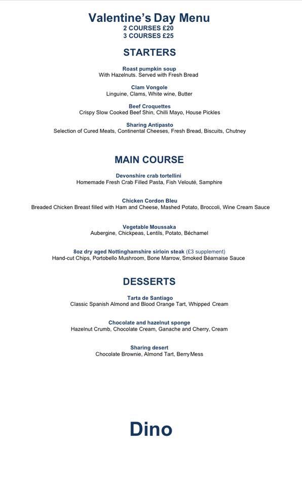 Menu at Dino pub & bar, Nottingham, 9 Warser Gate