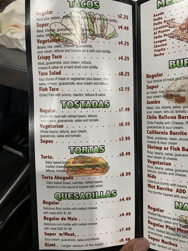 Menu at El Favorito Taqueria restaurant, El Dorado Hills, Francisco Dr