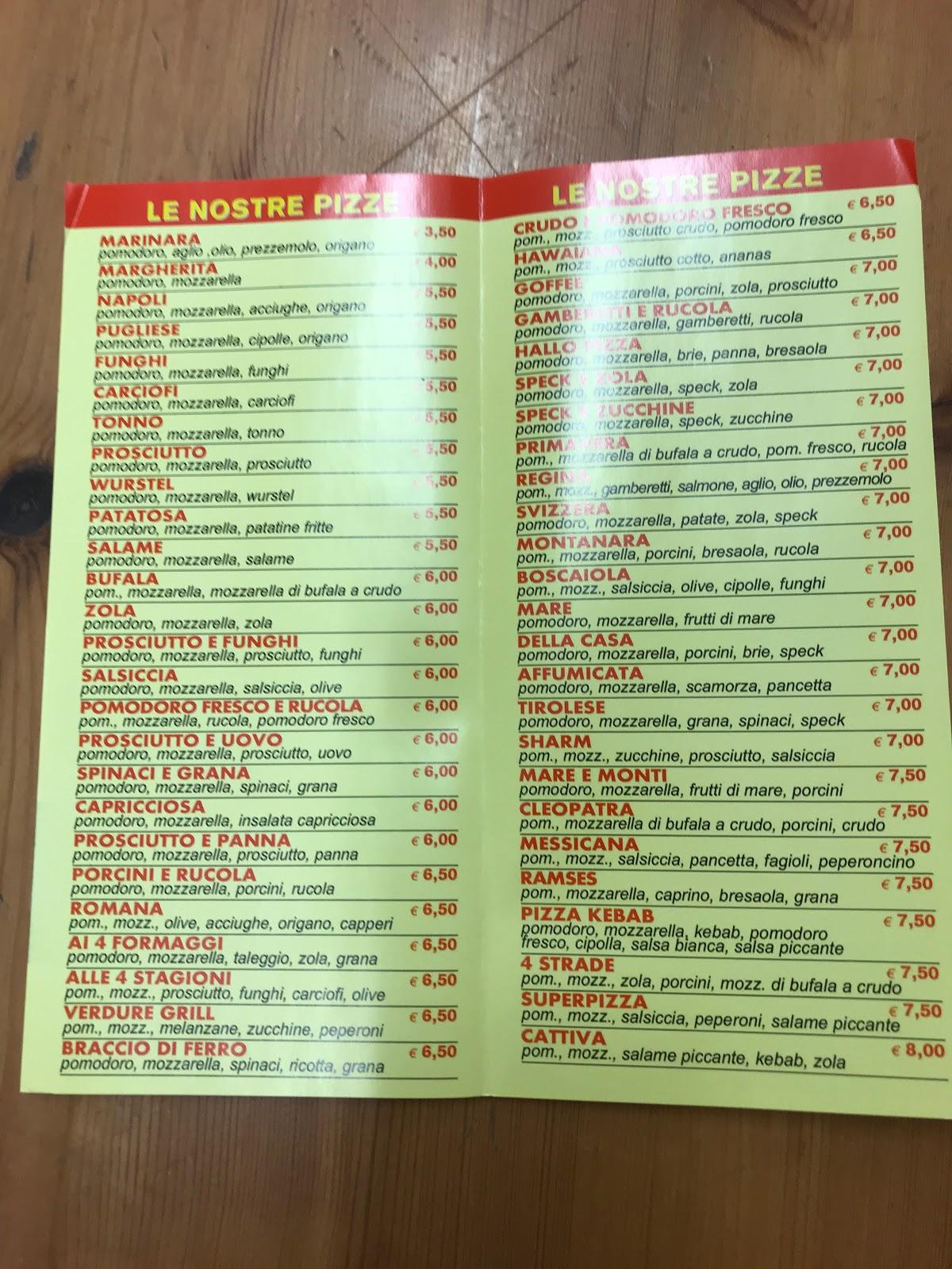 Menu da Hallo Pizza ristorante, Chiavenna