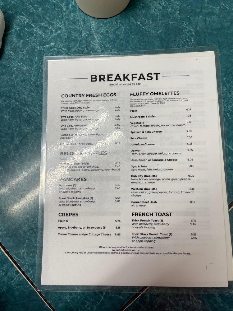 Menu at Hub City Restaurant, Plymouth