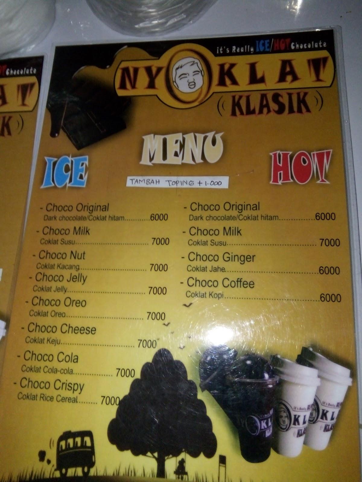 Menu at Nyoklat Klasik (Ice & Hot) cafe, Semarang
