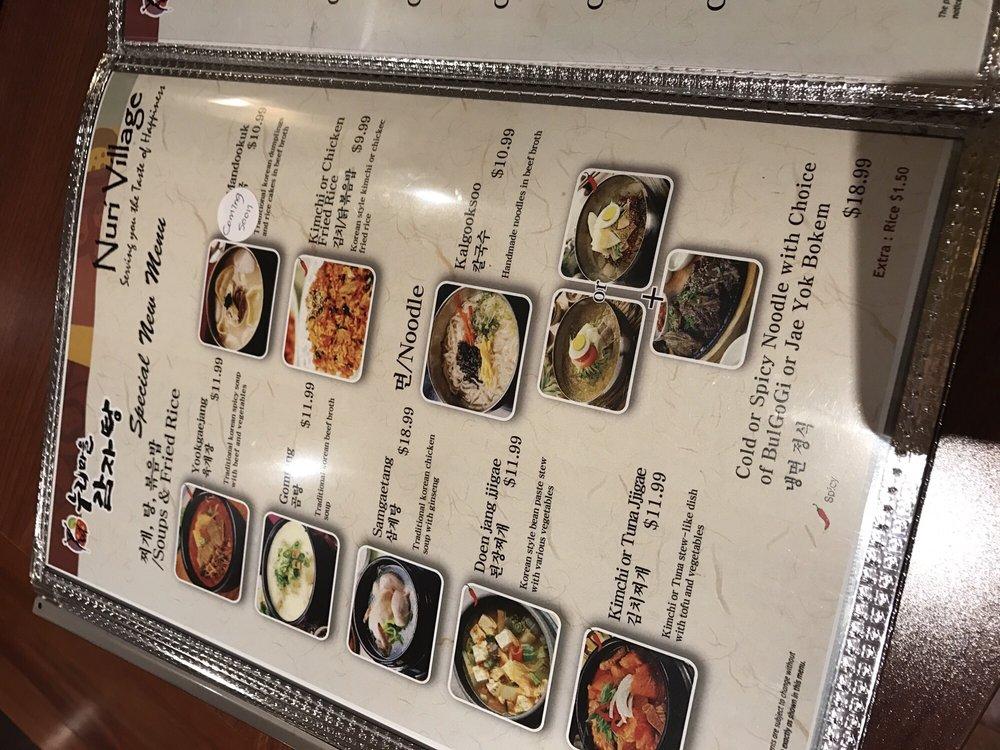 Menu at Nuri village restaurant, Mississauga