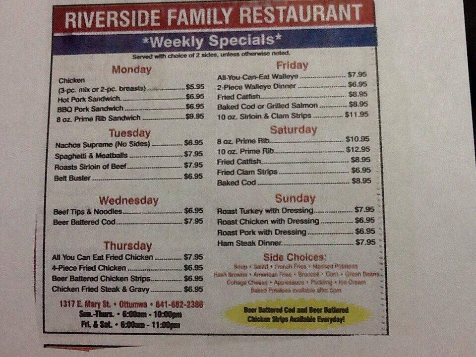 Menu at Riverside Family Restaurant, Ottumwa