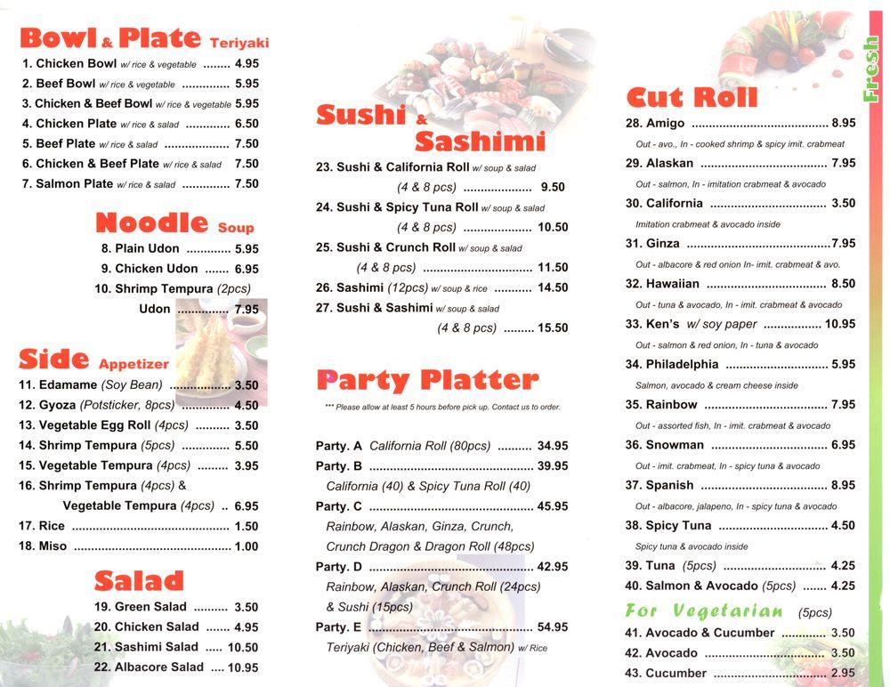 Menu at Roll & Teriyaki restaurant, Buena Park