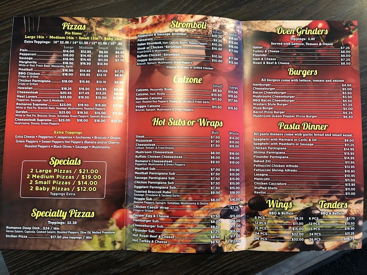 Menu at Romano's Pizza pizzeria, Somers Point