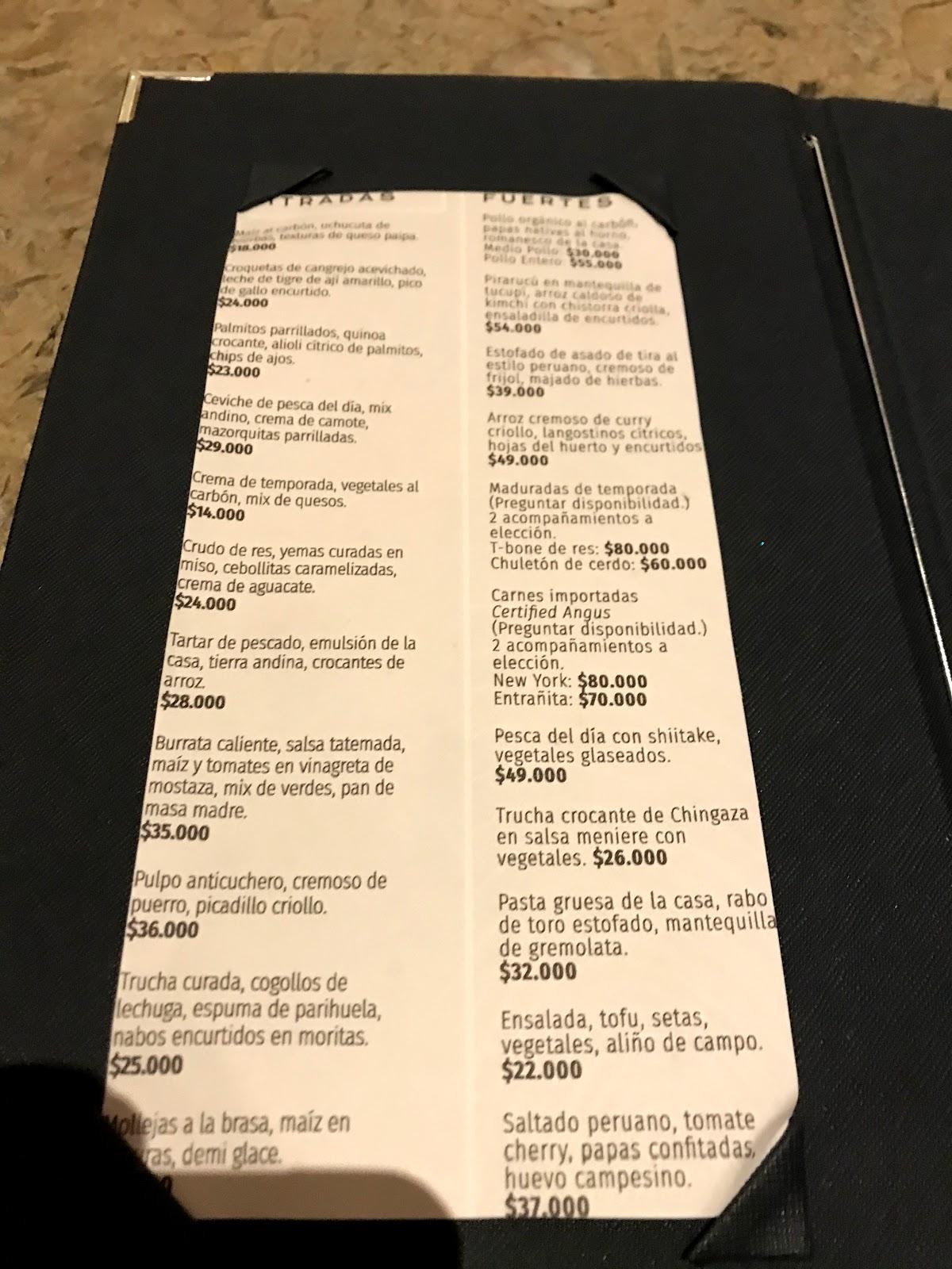 Carta del restaurante Tierra cocina del entorno, Bogotá, Cl. 66 #4A 31