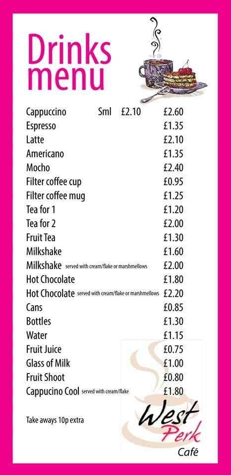 Menu at West Perk Cafe, Long Eaton