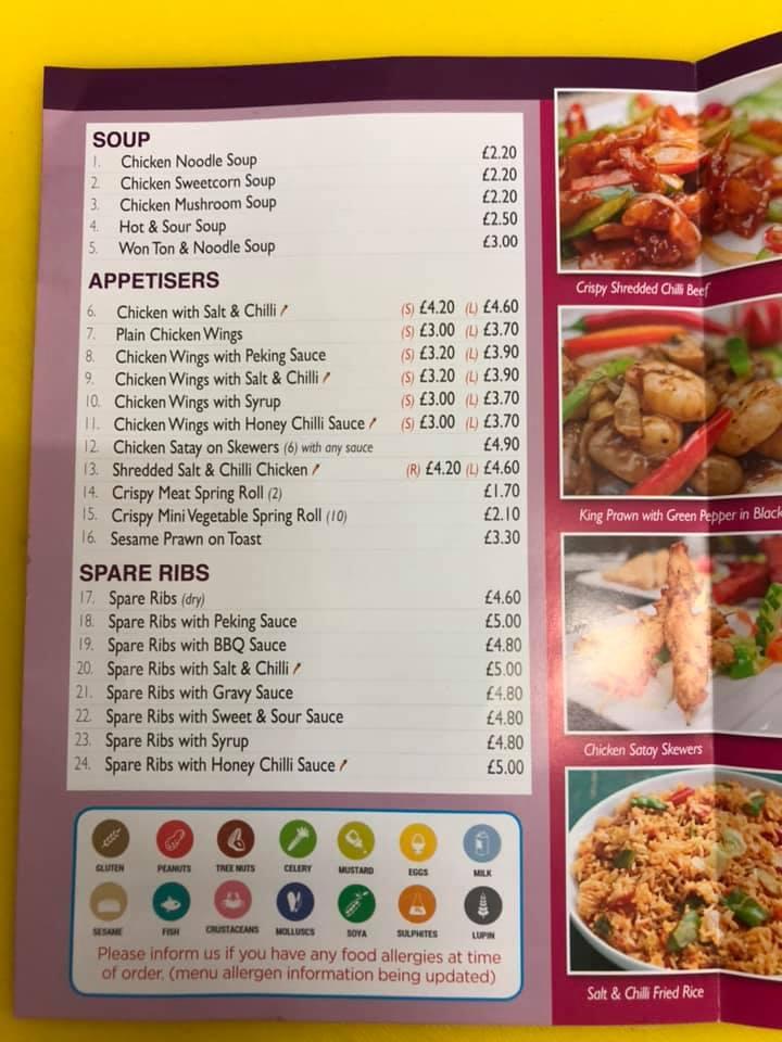 Menu at Wong Wong restaurant, Coatbridge