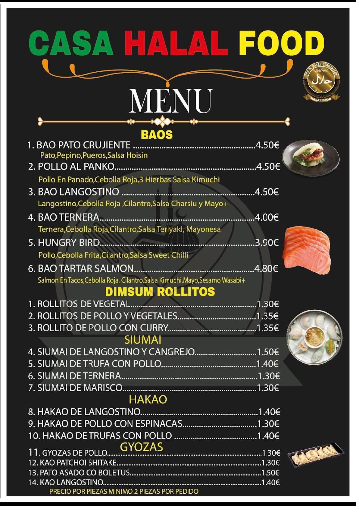 Menu at casa halal food restaurant, Madrid