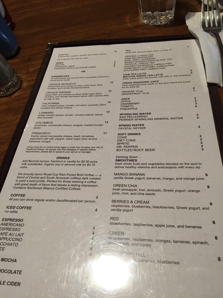 Menu at Eight AM Brunch restaurant, San Francisco
