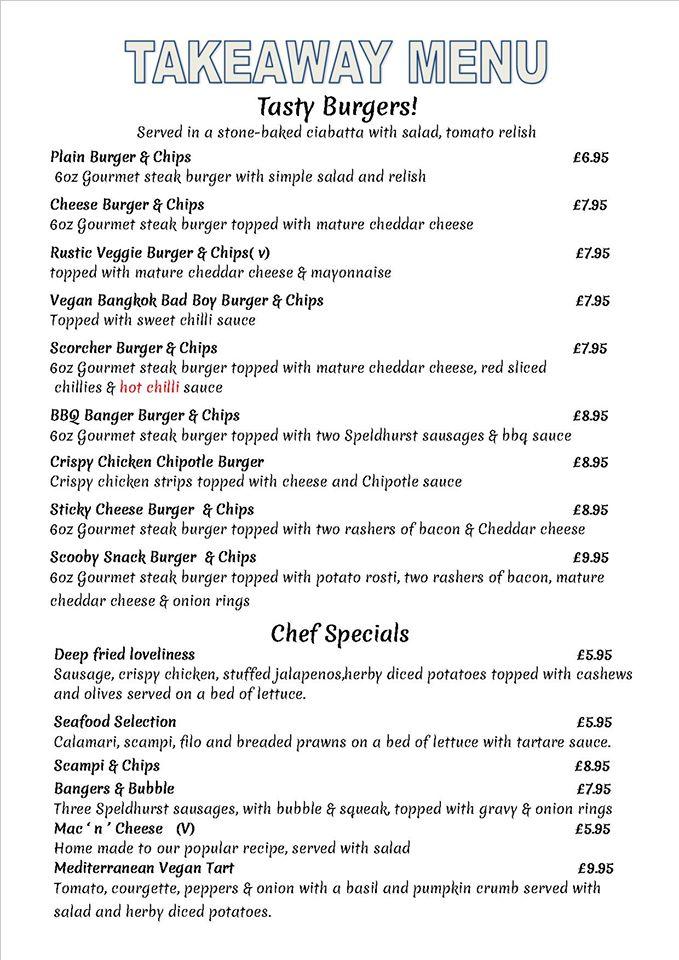 Menu at Lakeside Horam cafe, Horam