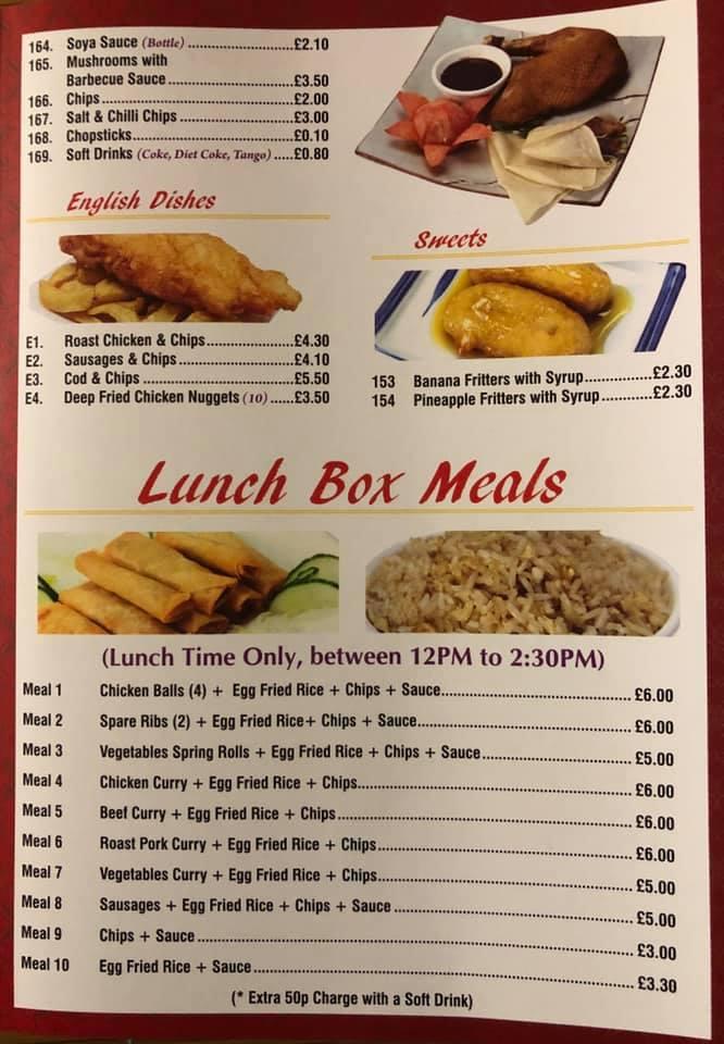 Menu at New Ying Wah Chinese takeaway fast food, Plymouth