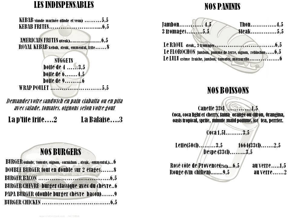 Menu at PAPA Kebab restaurant, Carnac