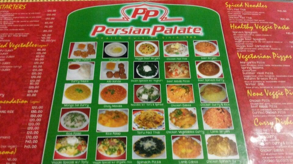 Carta del restaurante Persian Palate, Cebú