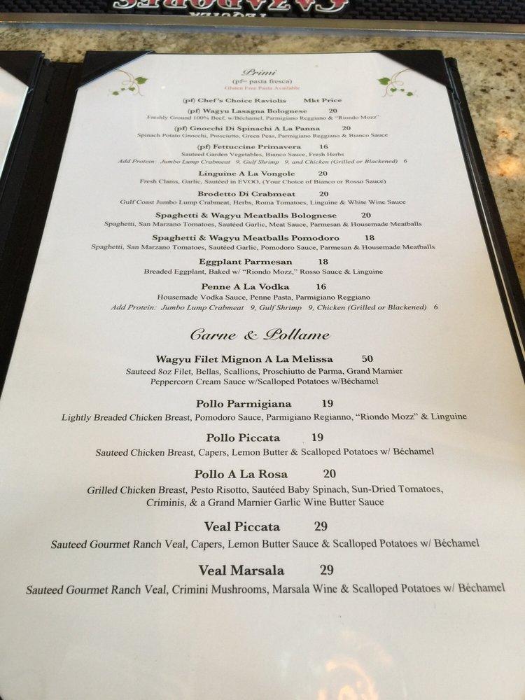 Menu at Riondo's Ristorante pub & bar, Galveston