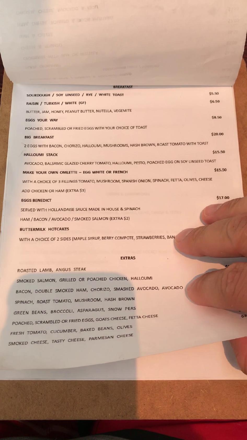Menu at The Ugly Cook cafe, Sylvania Waters