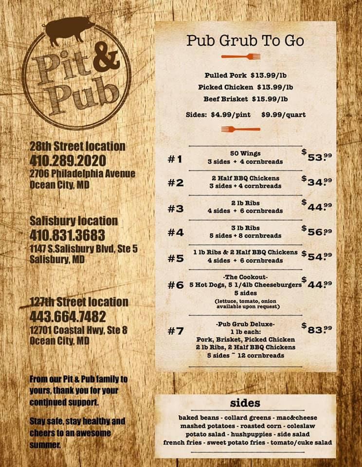 Menu at 28th St. Pit-n-Pub, Ocean City