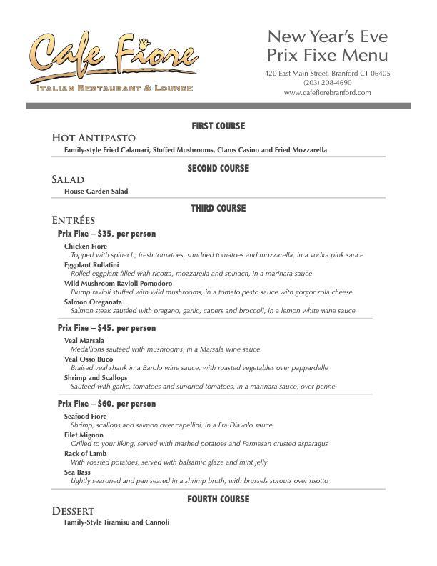 Menu at Cafe Fiore, Branford