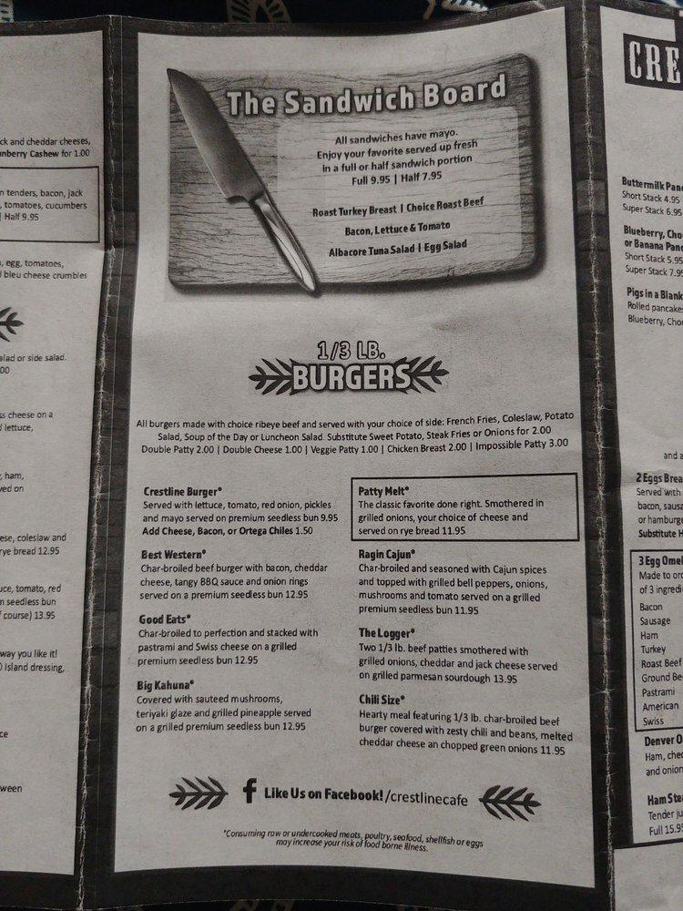 Menu at Crestline Cafe, Crestline, Lake Dr