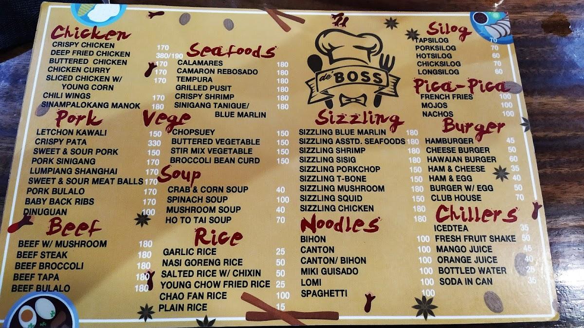 Menu at DeBoss Restaurant, Odiongan