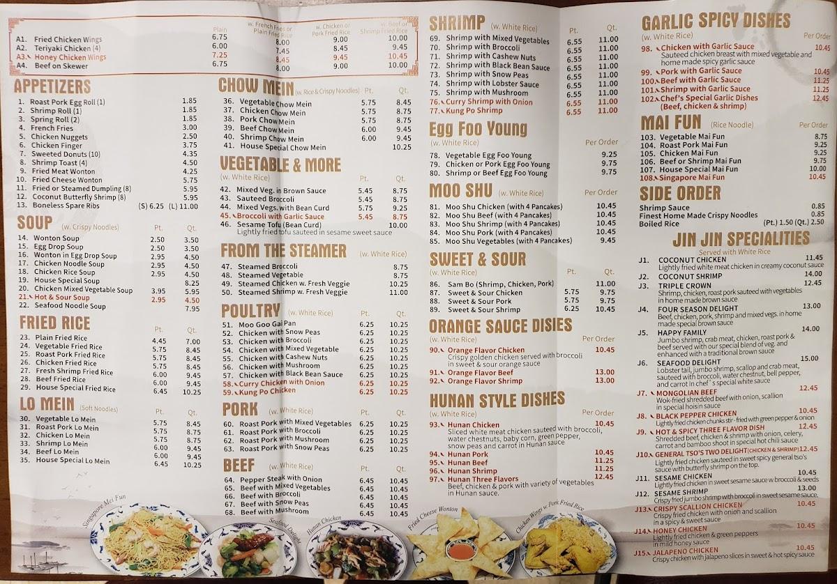 Menu at Jin Jin Chinese Restaurant, Locust