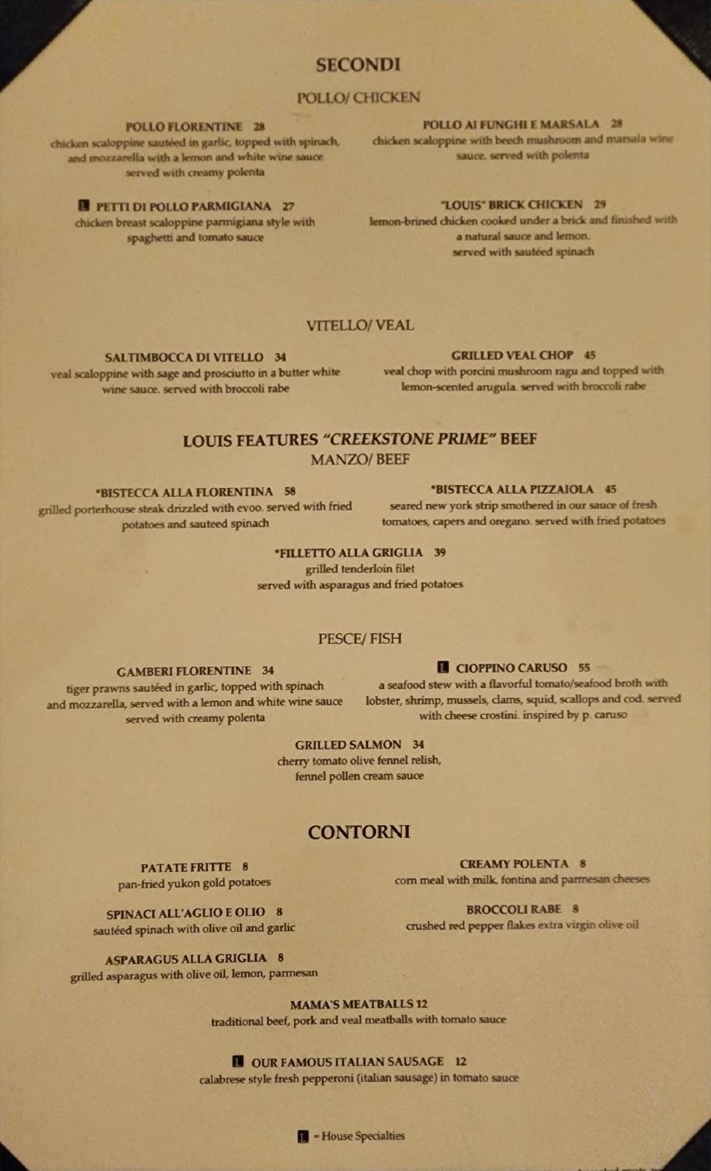 Menu at Louis Ristorante & Bar, Saint Paul