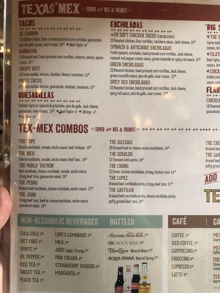 Menu at Lupe Tortilla Mexican Restaurant, Addison