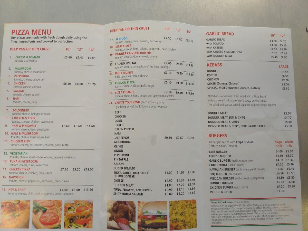 Menu at Pizza Figaro fast food, Whitby