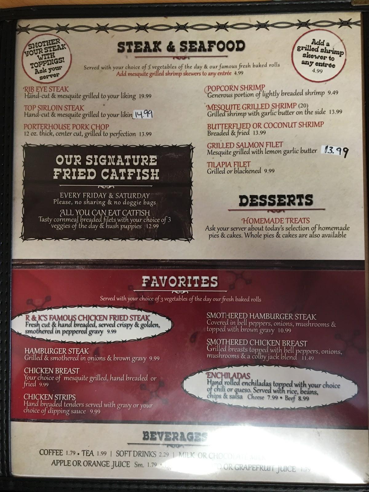 Menu at R&K Cafe II, Cleburne
