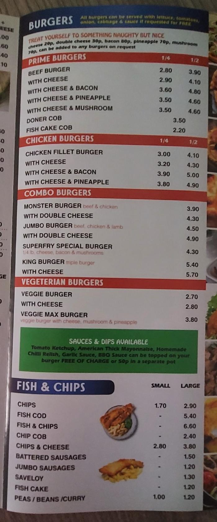 Menu at Superfry Leicester restaurant, Leicester