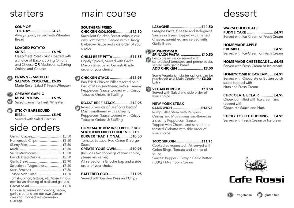 Menu at Café Rossi cafe, Ballynahinch