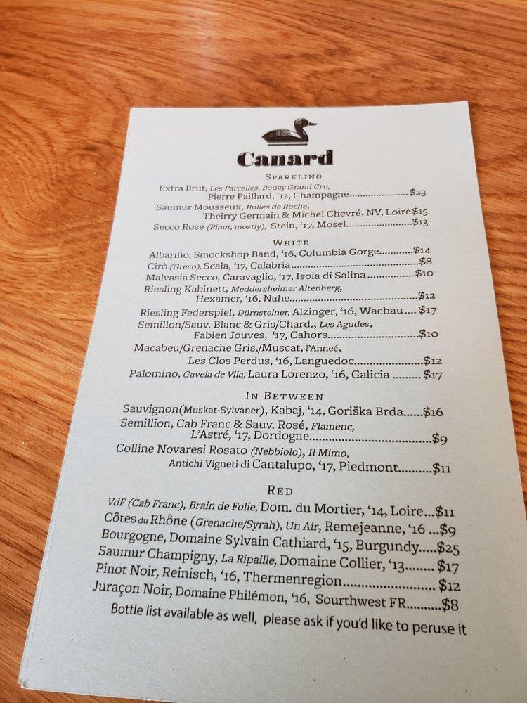 Menu at Canard pub & bar, Portland