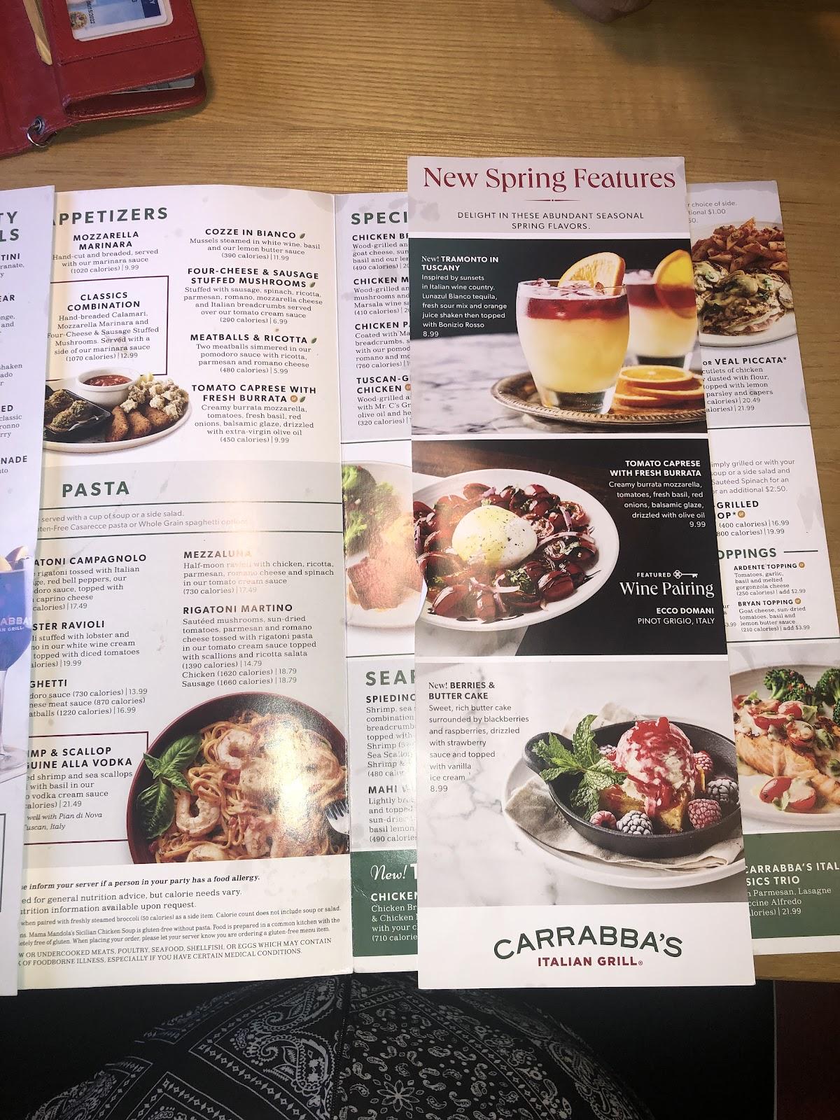 Menu at Carrabba's Italian Grill restaurant, St. Augustine, 155 State ...