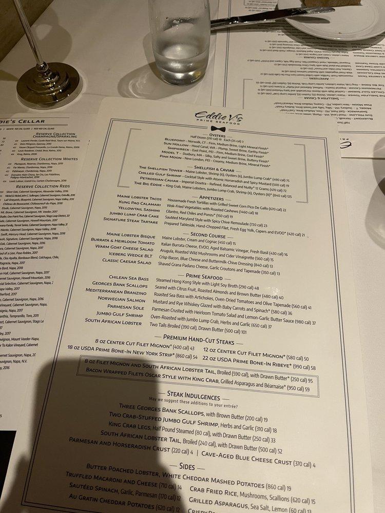 Menu at Eddie V's Prime Seafood steakhouse, Fort Lauderdale