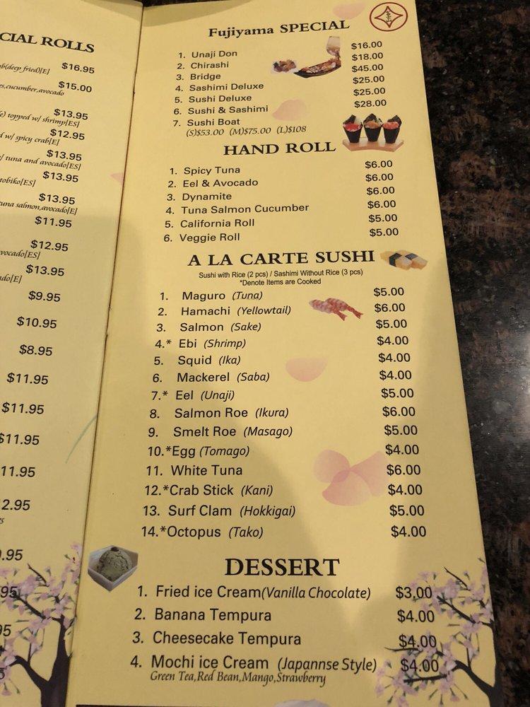 Menu at Fujiyama Japanese Steakhouse, Mattoon