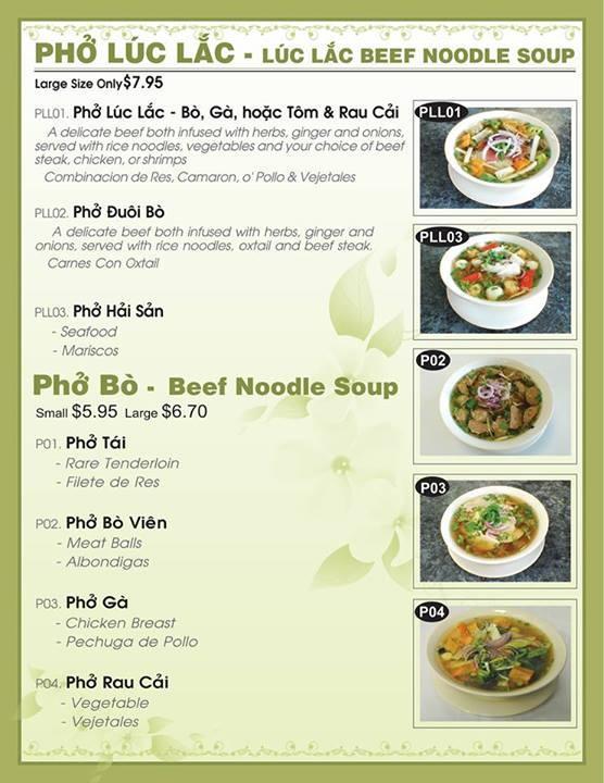 Menu at Phở Lúc Lắc restaurant, Houston
