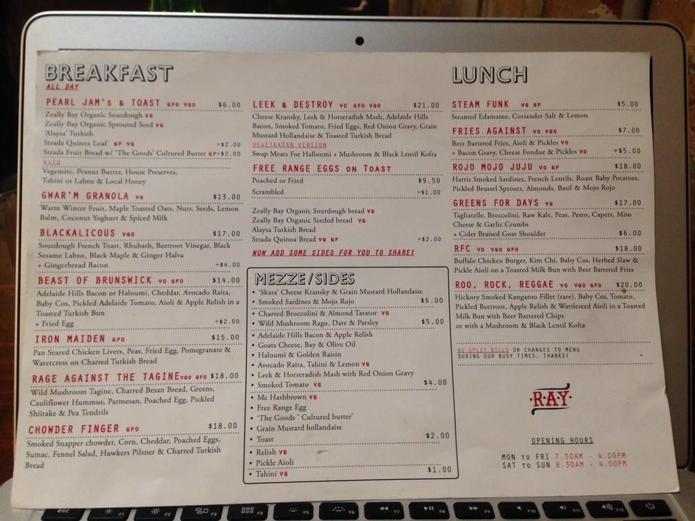 Menu at Cafe Ray, Brunswick