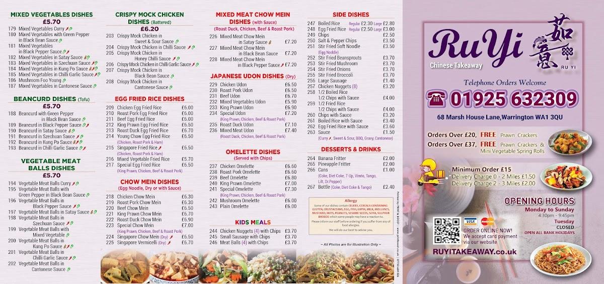 Menu at Ru Yi Chinese Takeaway restaurant, Warrington