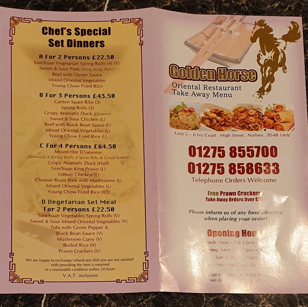 Menu at Golden Horse restaurant, Nailsea