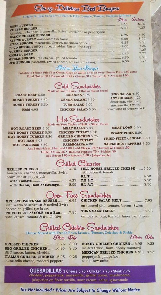 Menu at Boulevard Deli & Grill fast food, New York City, Guy R Brewer Blvd