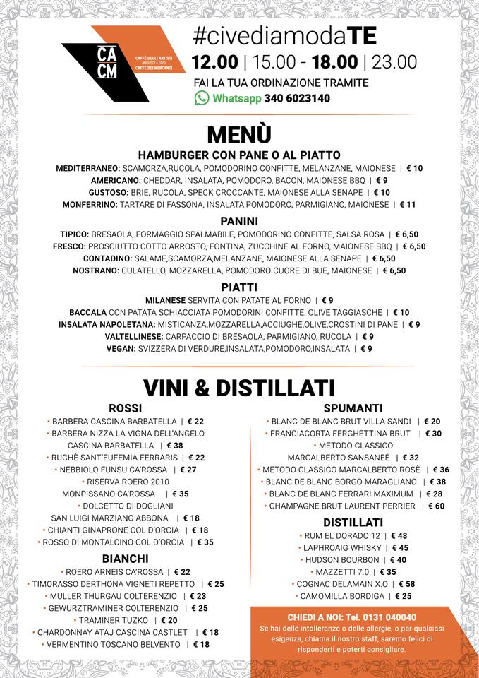 Menu da Caffè dei Mercanti pub & bar, Acqui Terme, Via Giuseppe Saracco