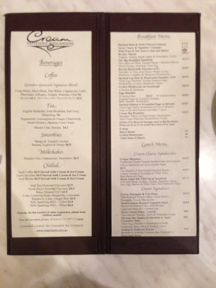 Menu at Cream Patisserie Boulangerie restaurant, Coorparoo