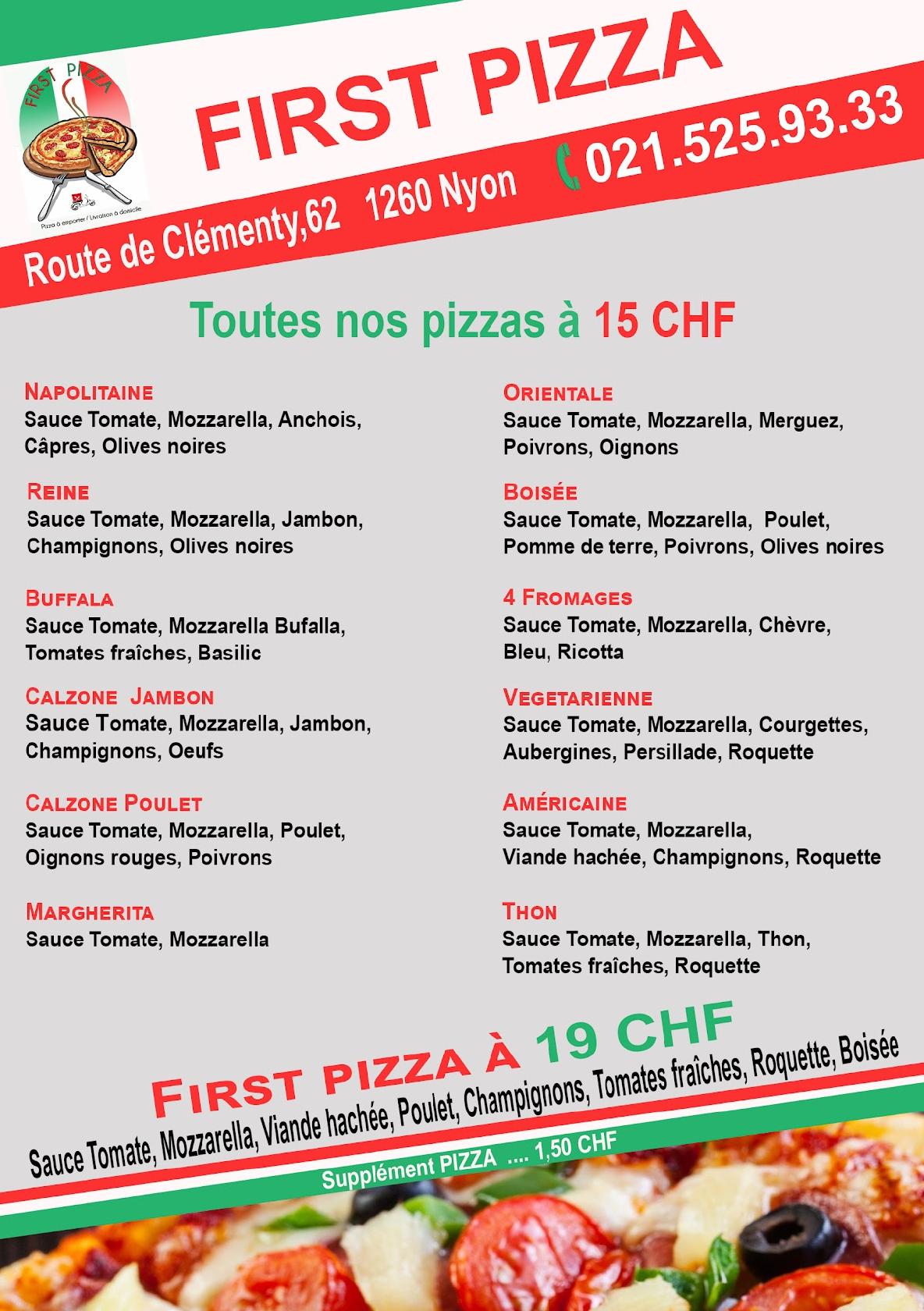 Menu at First Pizza, Nyon