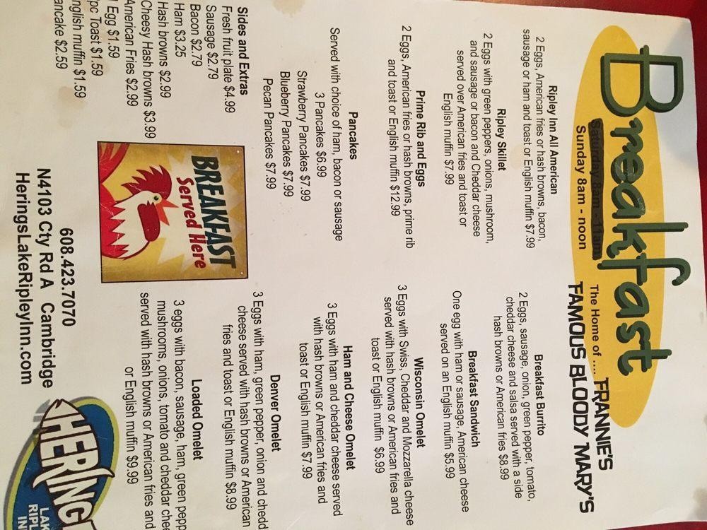 Menu at Hering's Lake Ripley Inn pub & bar, Lake Ripley