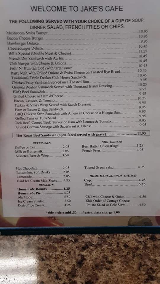 Menu at Jake's Cafe, Ritzville, W 1st Ave