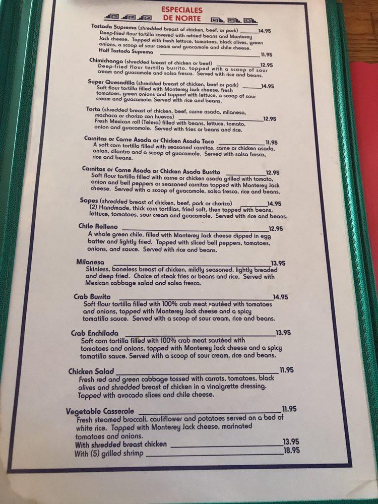Menu at Norte Mexican Food pub & bar, Carlsbad