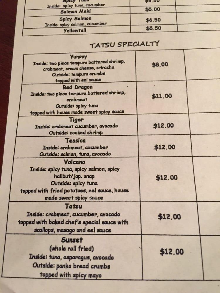 Menu at Sushi Tatsu restaurant, Fairview Heights