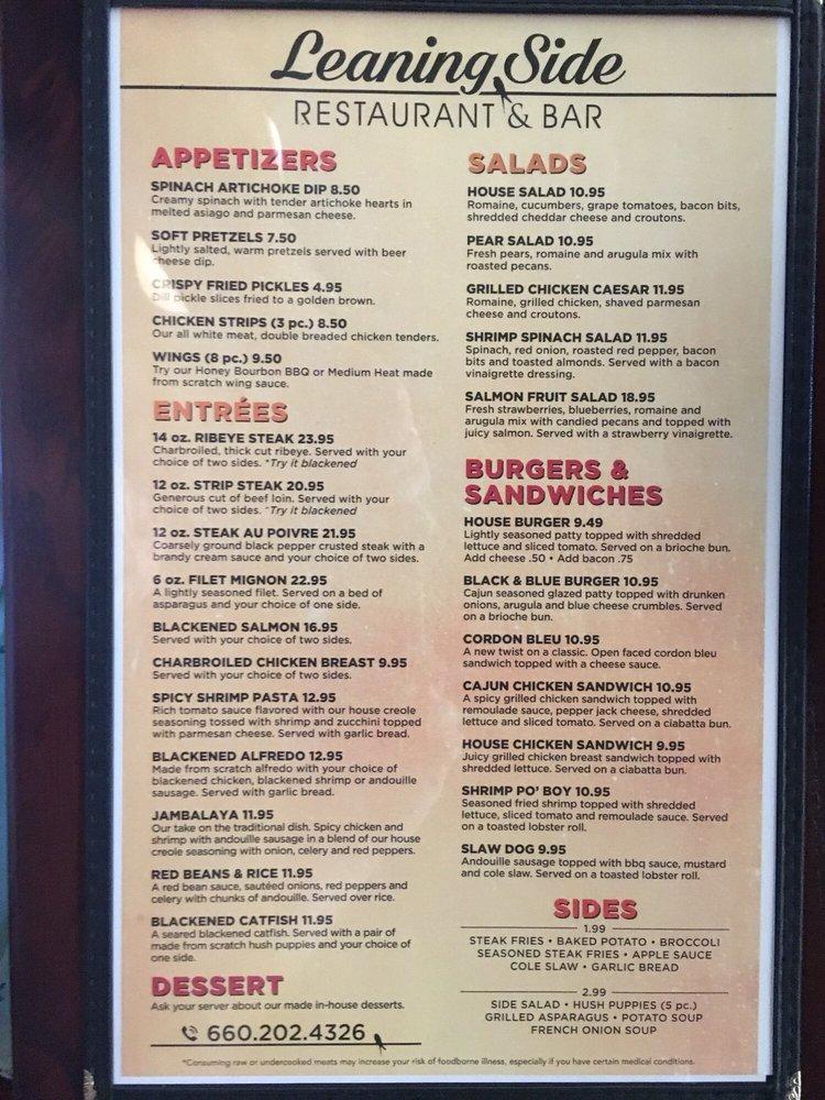 Menu at Leaning Side Restaurant and Bar, Marshall